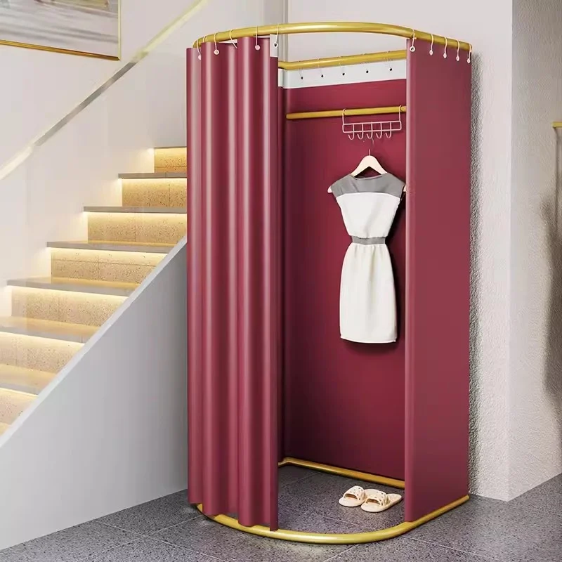 Customized Gold Clothing Rack & Movable Fitting Room for Stores ODM