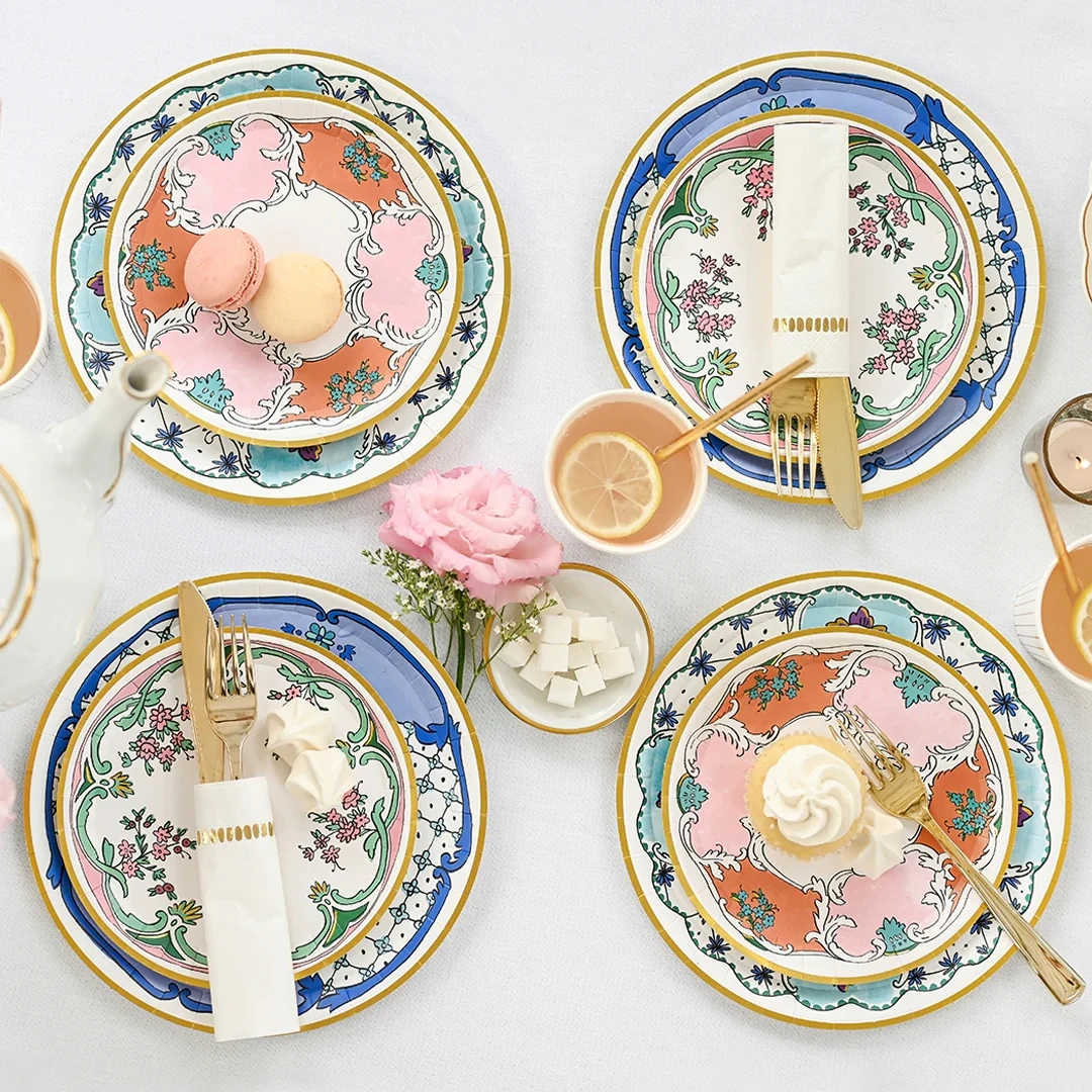 Custom Tea Party Theme Paper Plates - Romantic Flower Pattern