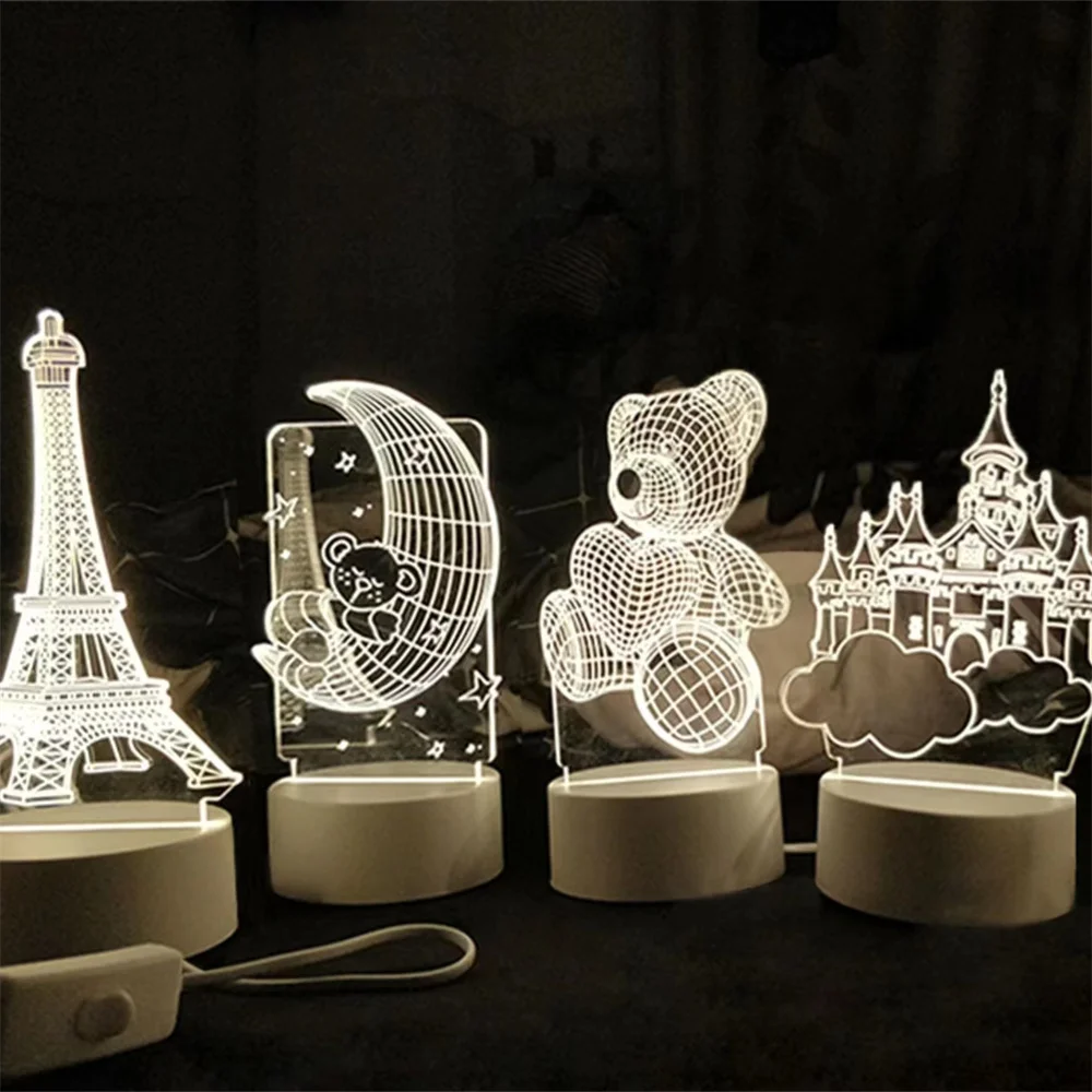 Creative 3d Acrylic Creative Visual Lamp Night Light Usb 3 Colors ...
