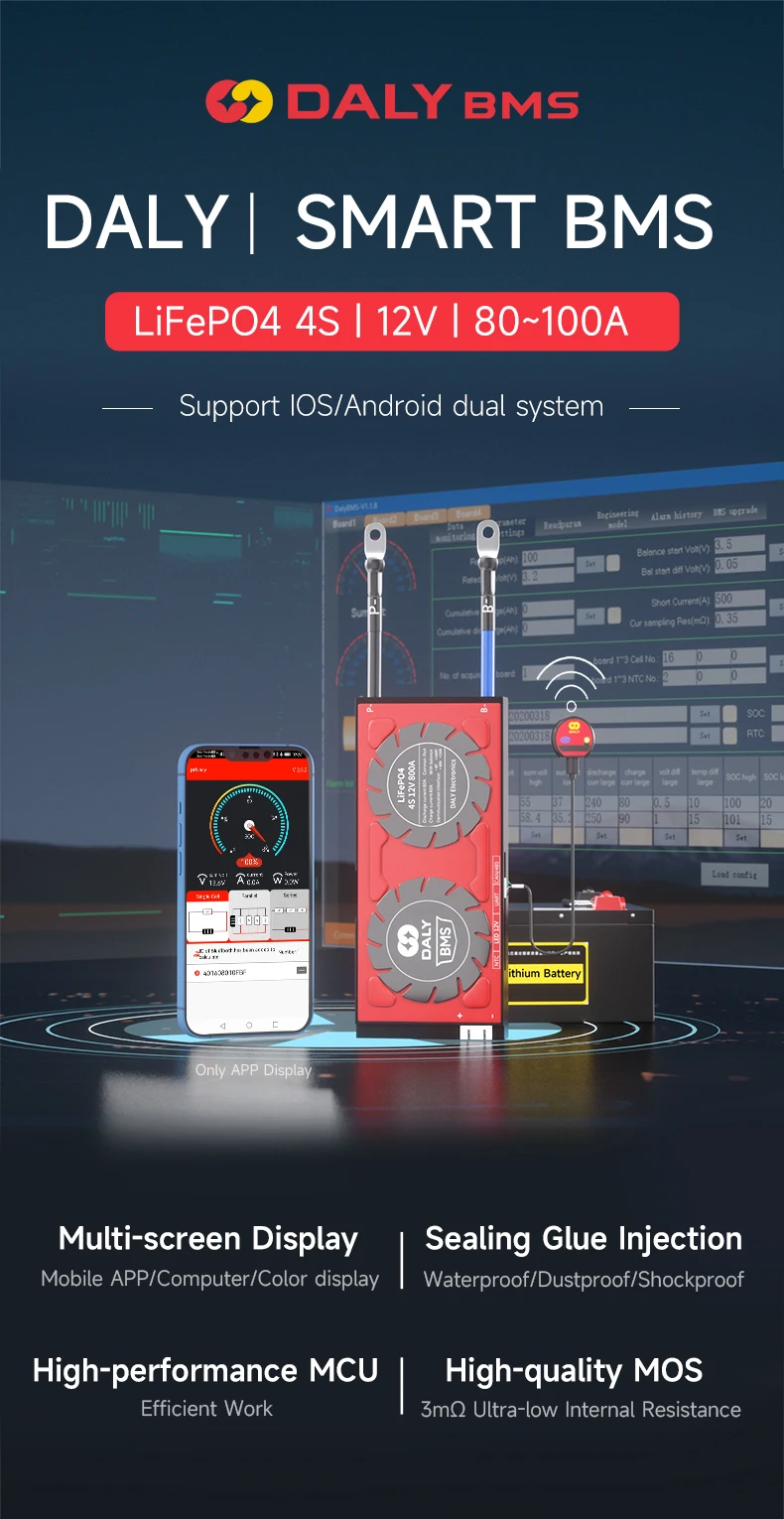 Daly Bms Lifepo4 4s/8s/16s Lithium Battery 40a 60a 100a 150a 200a 250a Bms Lifepo4 16s 48v Smart ...