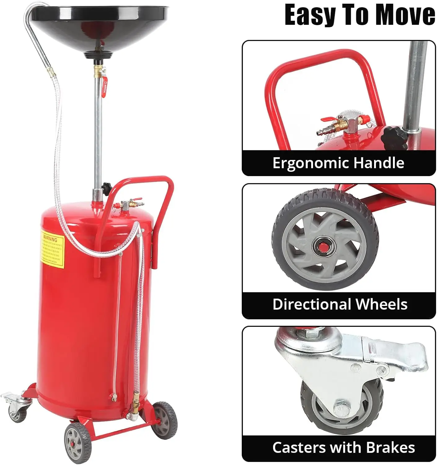 Portable Waste Oil Drainer Lift Adjustable Funnel Height Red 20 Gallon ...