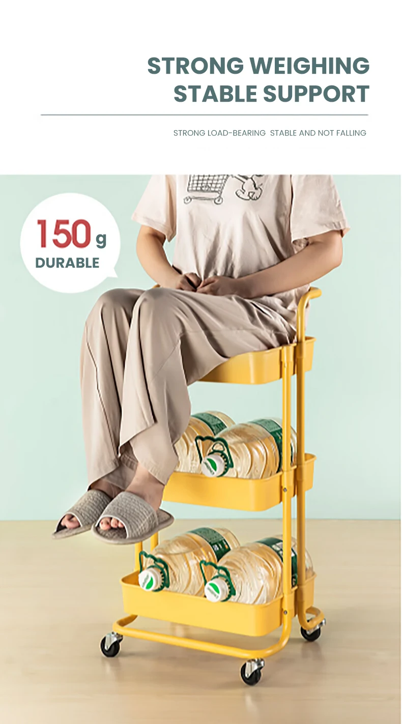 Home Kitchen Mobile Foldable Utility Trolley Cart 3 Tier Shelf Rolling ...