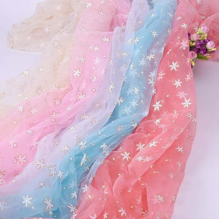 Custom Embroidery Tissue Organza Fabric for Dress Making