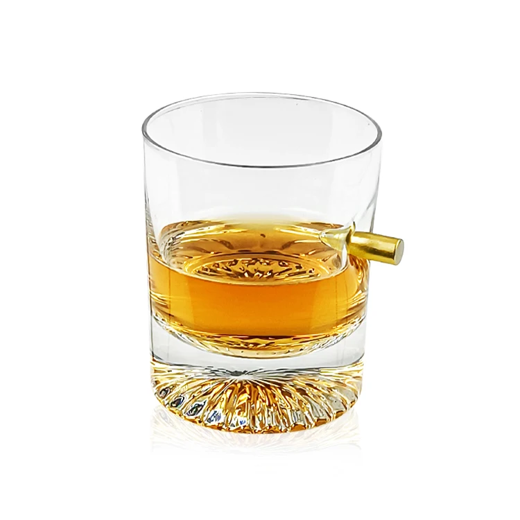 Shunstone Lead Free Creative Whisky Glass With Bullet Embedded Round ...