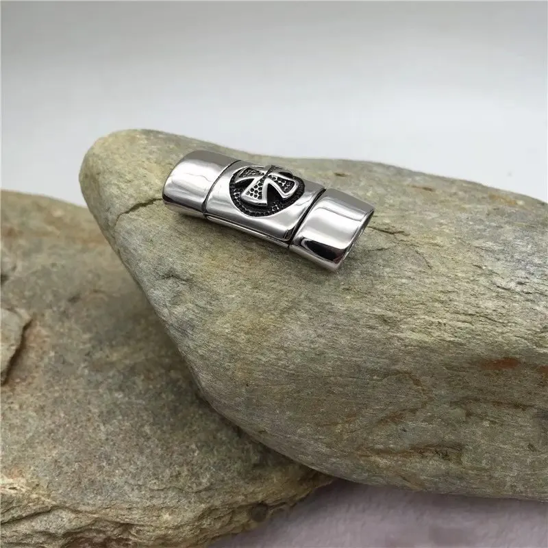 Custom Logo Stainless Steel Clasp Flat Hole 12*6mm Leather Cord Cross ...