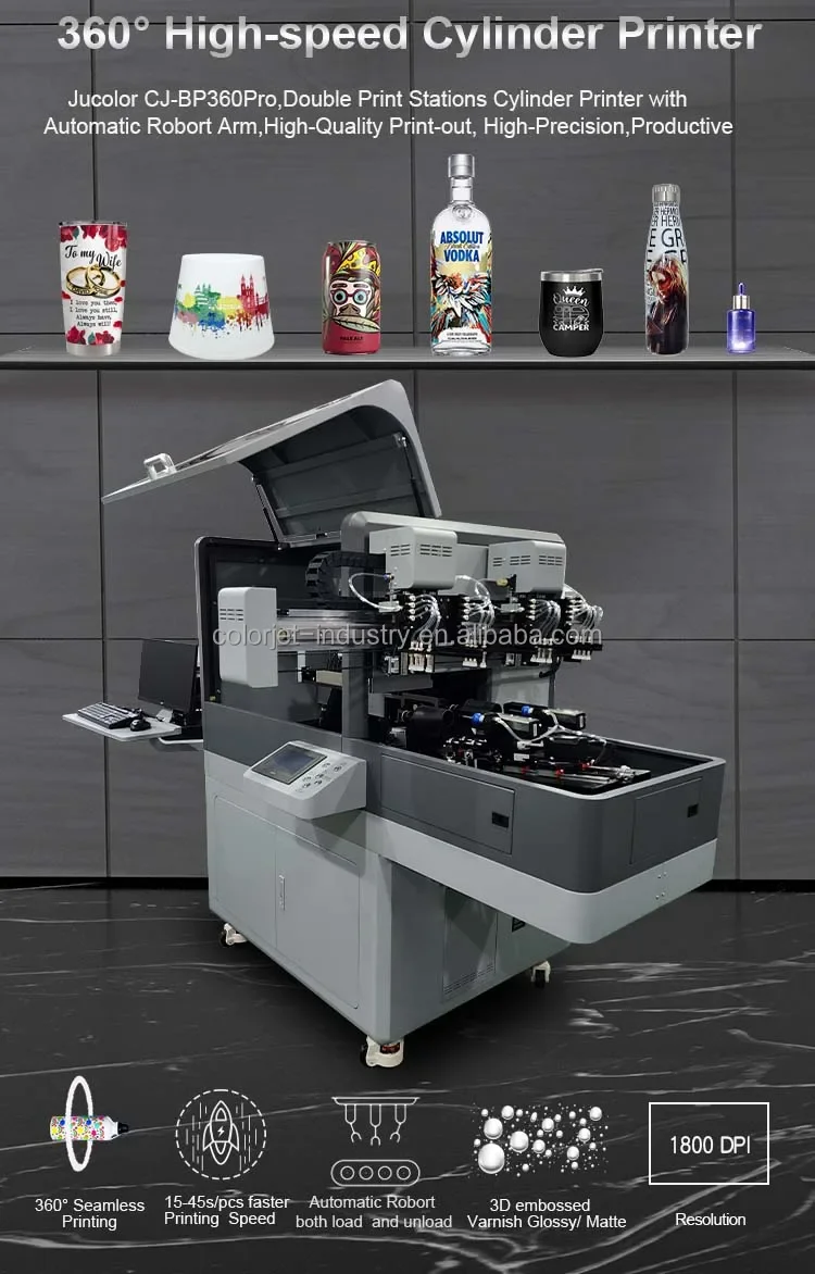 Jucolor Rotary Bottle Printer 360 Round Cylinder Printing Machine For Bottle Cup Tumbler Jar ...