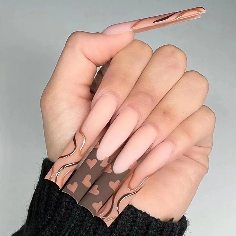 New Fashion Hand-made Luxury Fake Nails Diamond Long Press On Acrylic ...