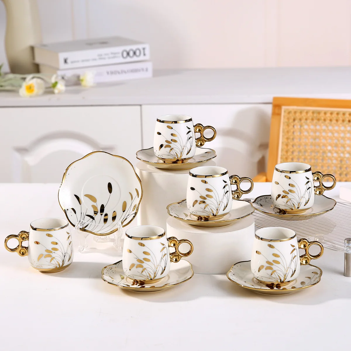 Luxury Porcelain Gold Rim Turkish Coffee Cup Set Espresso Ceramic ...
