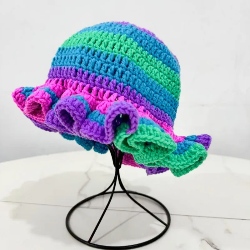 Handmade Knitted Adults Bucket Hat Custom Crochet Ruffled Pleated ...