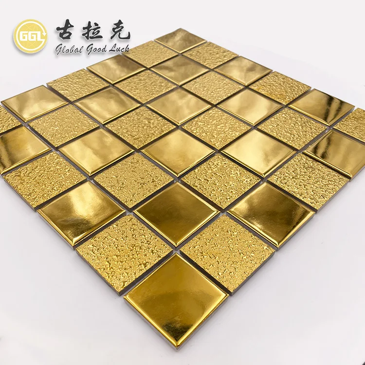 Square Glitter Metallic Golden Select Mosaic Wall Tile