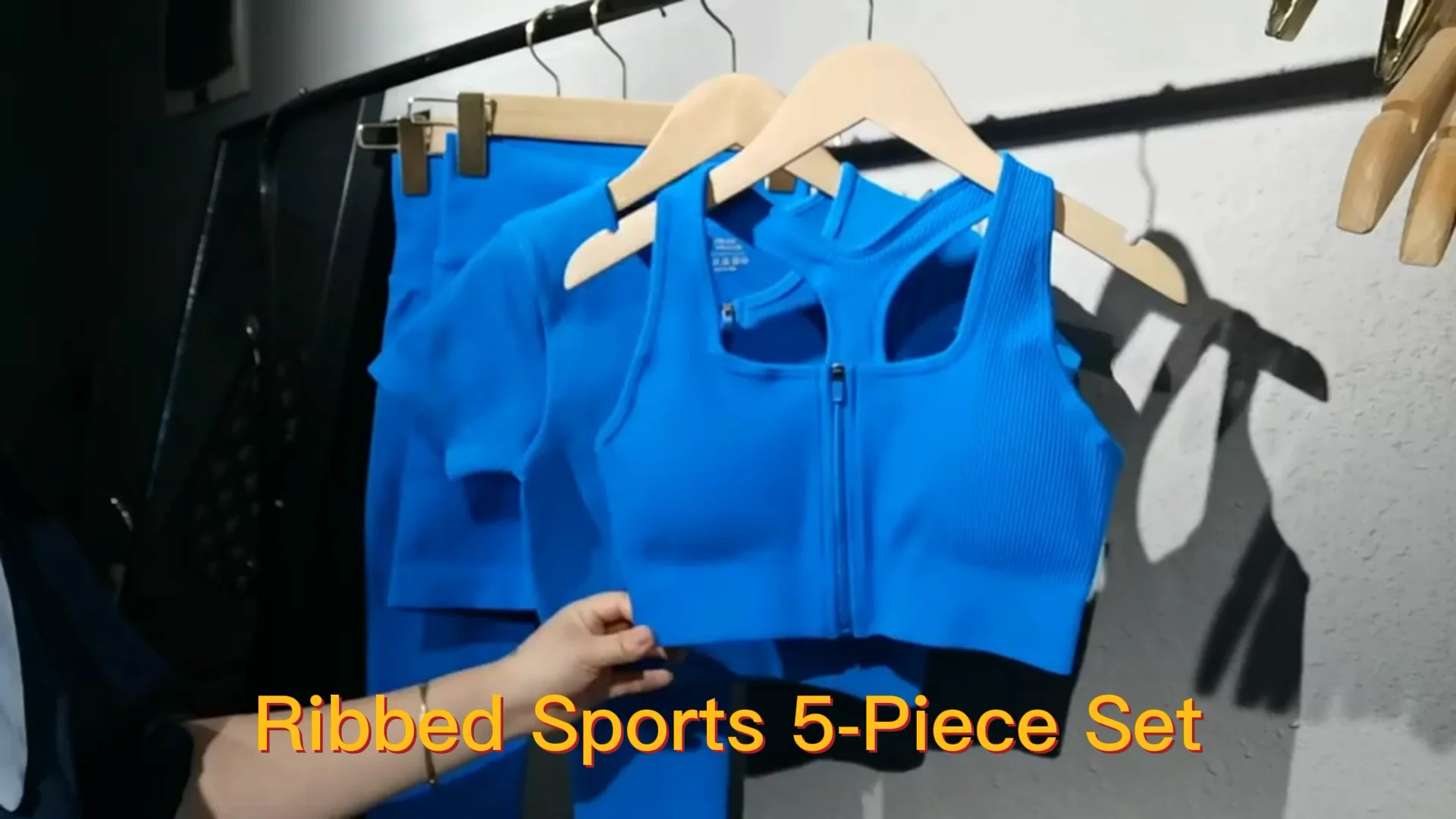 2022 New 5pcs Seamless Ribbed Yoga Set Gym Sportswear Workout Clothing ...