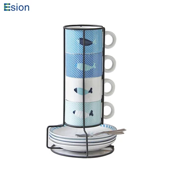 Wholesale Mediterranean Fish Stacking Ceramic Coffee Mugs Afternoon Tea ...