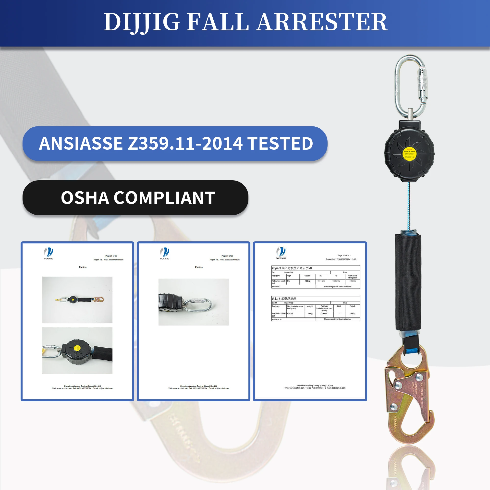 High Strength Retractable Wire Rope Fall Arrester - Durable