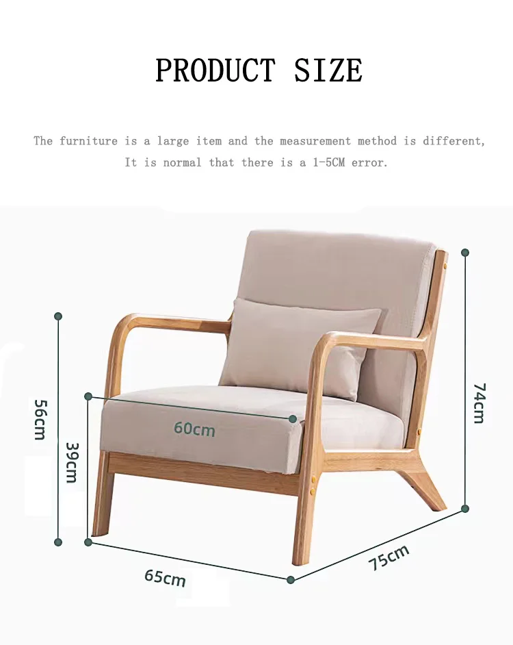 Modern Solid Wood Frame Arm White Fabric Accent Chair Single Sofa Comfy ...