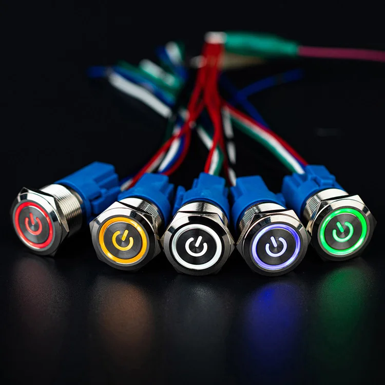 Metal Tri-Color LED Flat Round Head Button - IP65 Momentary Switch