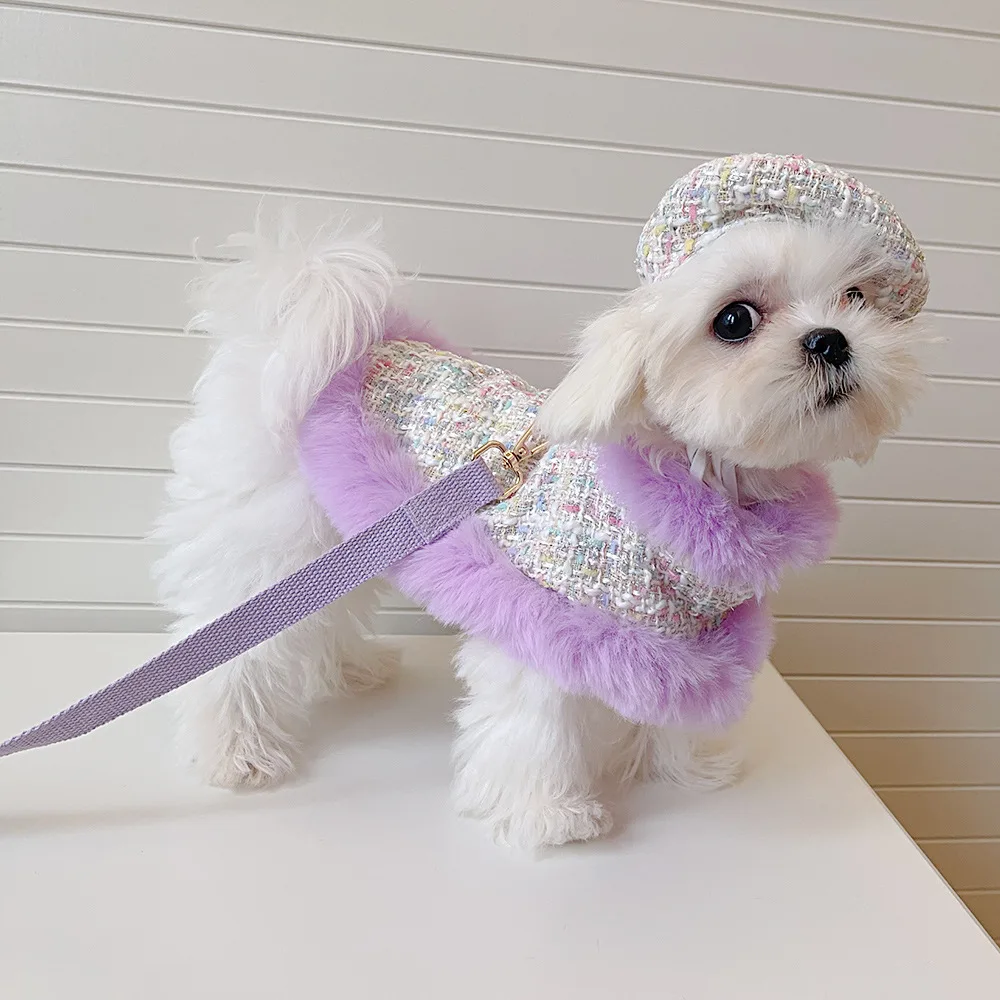 White Tweed Fabric Cape Cloak Set Outfit Pet Clothes Two-piece Coat Dog ...