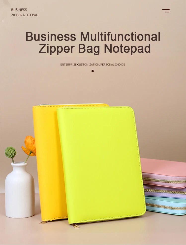 Loose Leaf Colorful Notebook Zipper Notepad for Business Pu Leather ...