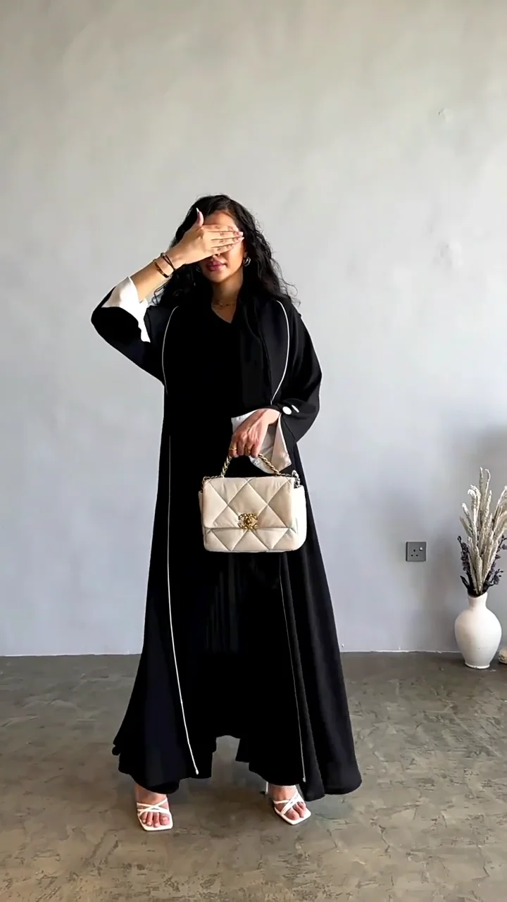 Luxurious Dubai Abaya Open Middle East Black Abaya Muslim Full Dress ...