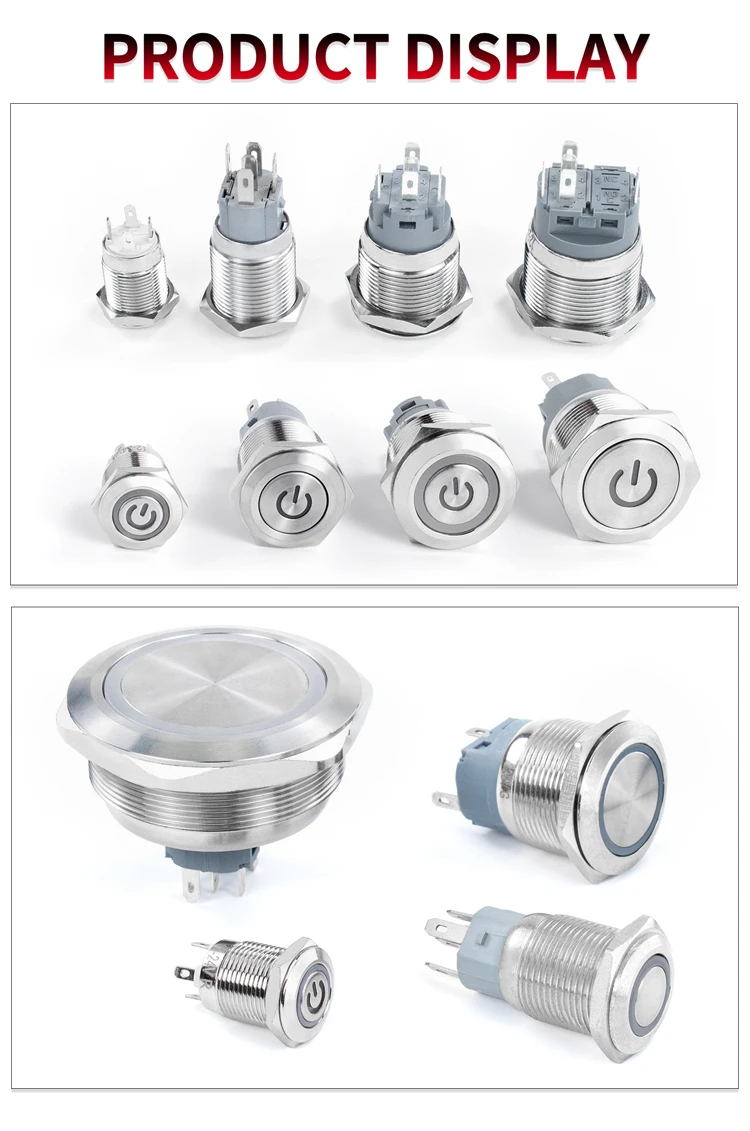 HSUA 16/19/22mm Waterproof Flat High Head Metal Push Button Switch LED ...