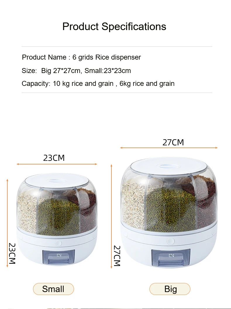6 In 1 Rotating Plastic Round Rice Cereal Grain Dispenser 6 Compartment ...