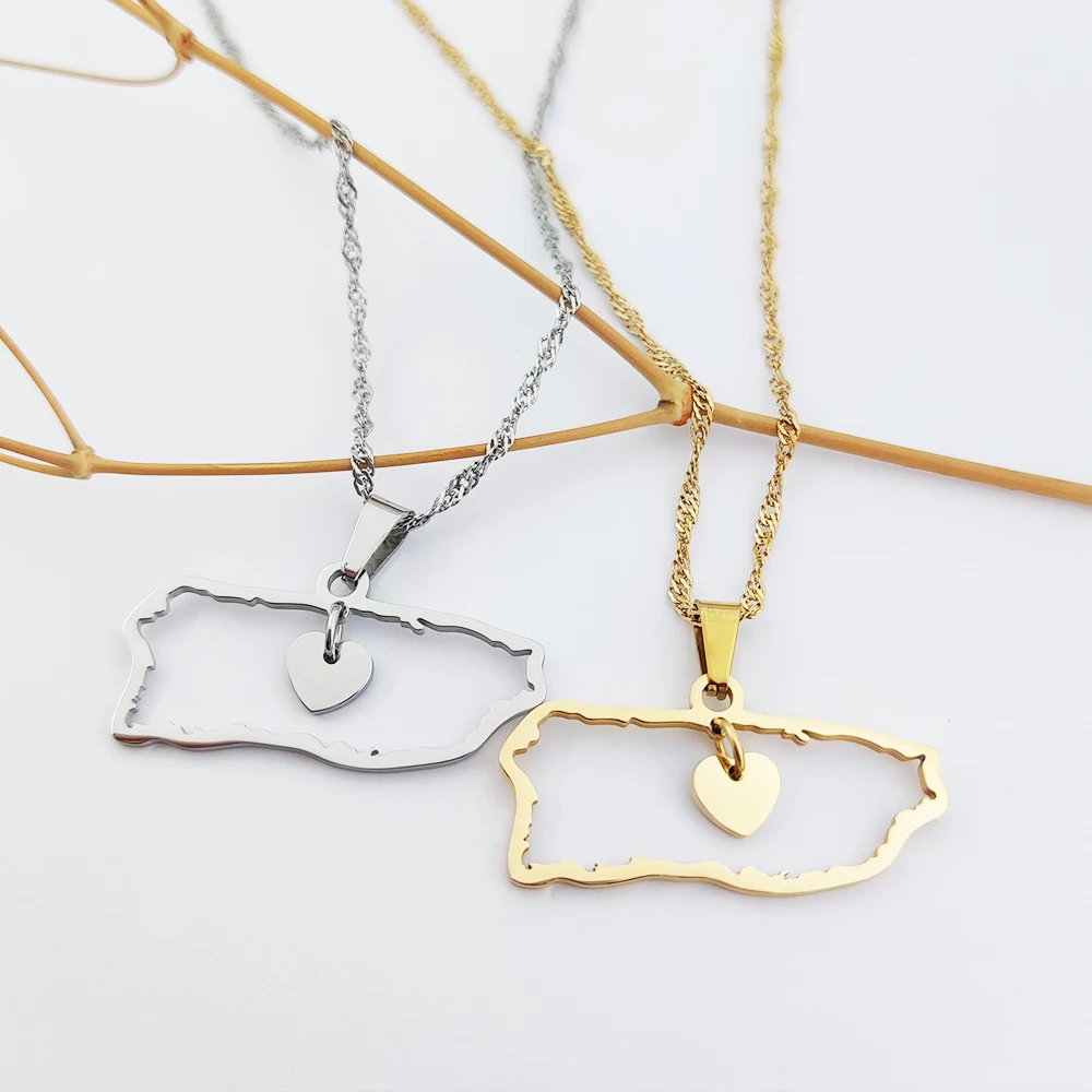 Custom Puerto Rico Map Necklace - Joyeria De Oro Laminado