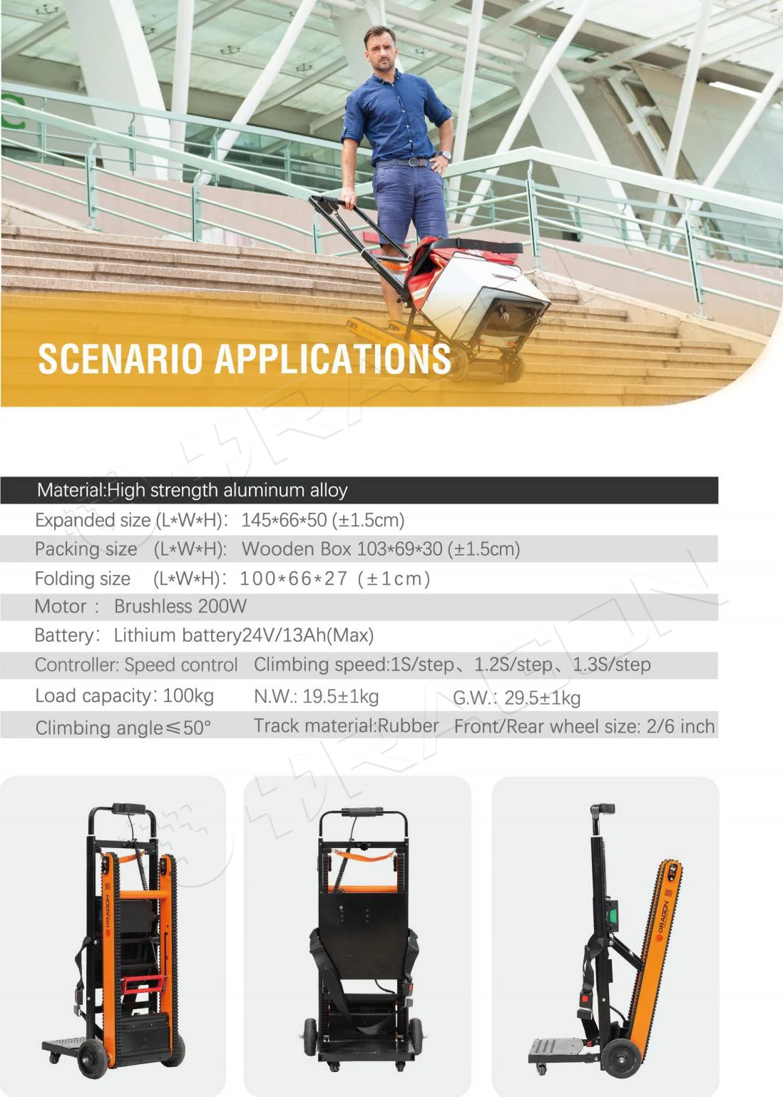 Electric Crawler Stair Climber Climbing Dolley Moving Equipment Hand ...