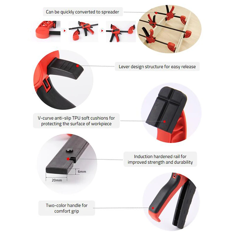 Quick Release 24 Inch Wood Working Plastic Bar Clamp With Spreader ...