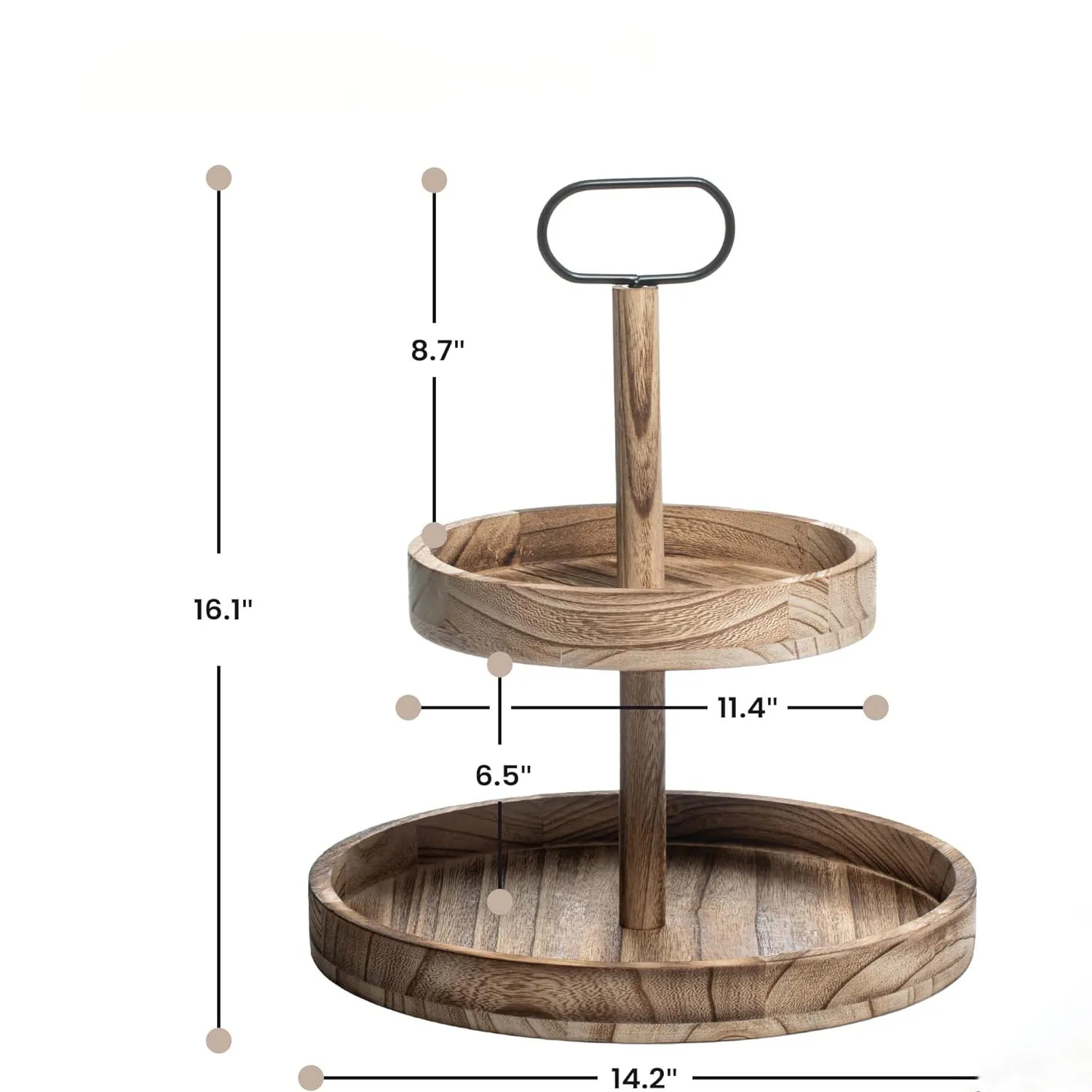 2 Layer Tray Holder with 3 Wooden Decorative Accessories, Round Wooden ...