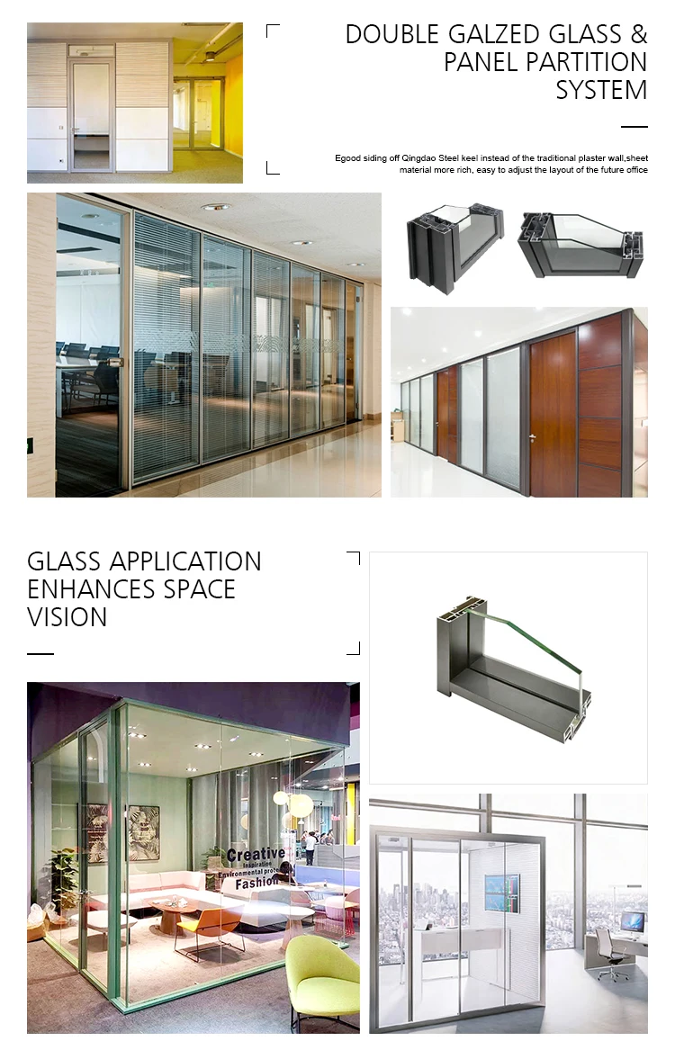 Full View Office Wall Partition Double Layer Glass Without Aluminum Partition Type - Buy Double ...