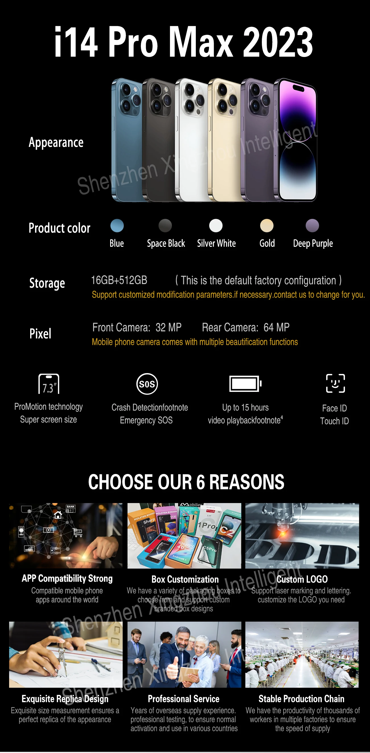 High Quality Custom I14 Pro Max Phone 7.3 Inch 16gb+512gb Android 5g ...