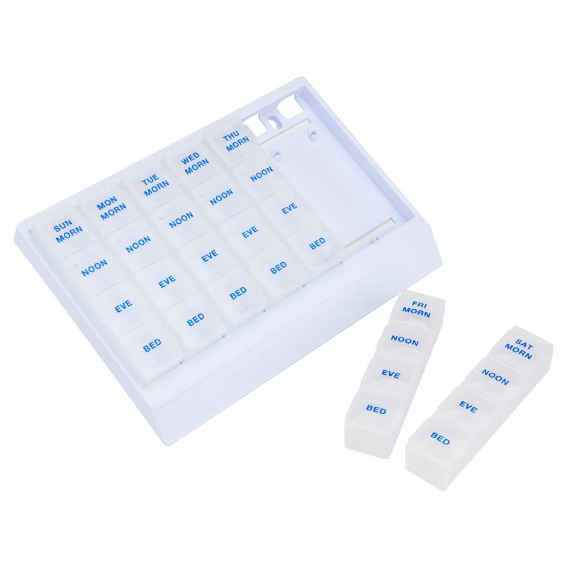 Weekly Pill Organizer, Vitamin and Medicine Box, 2X-Large Push Button ...