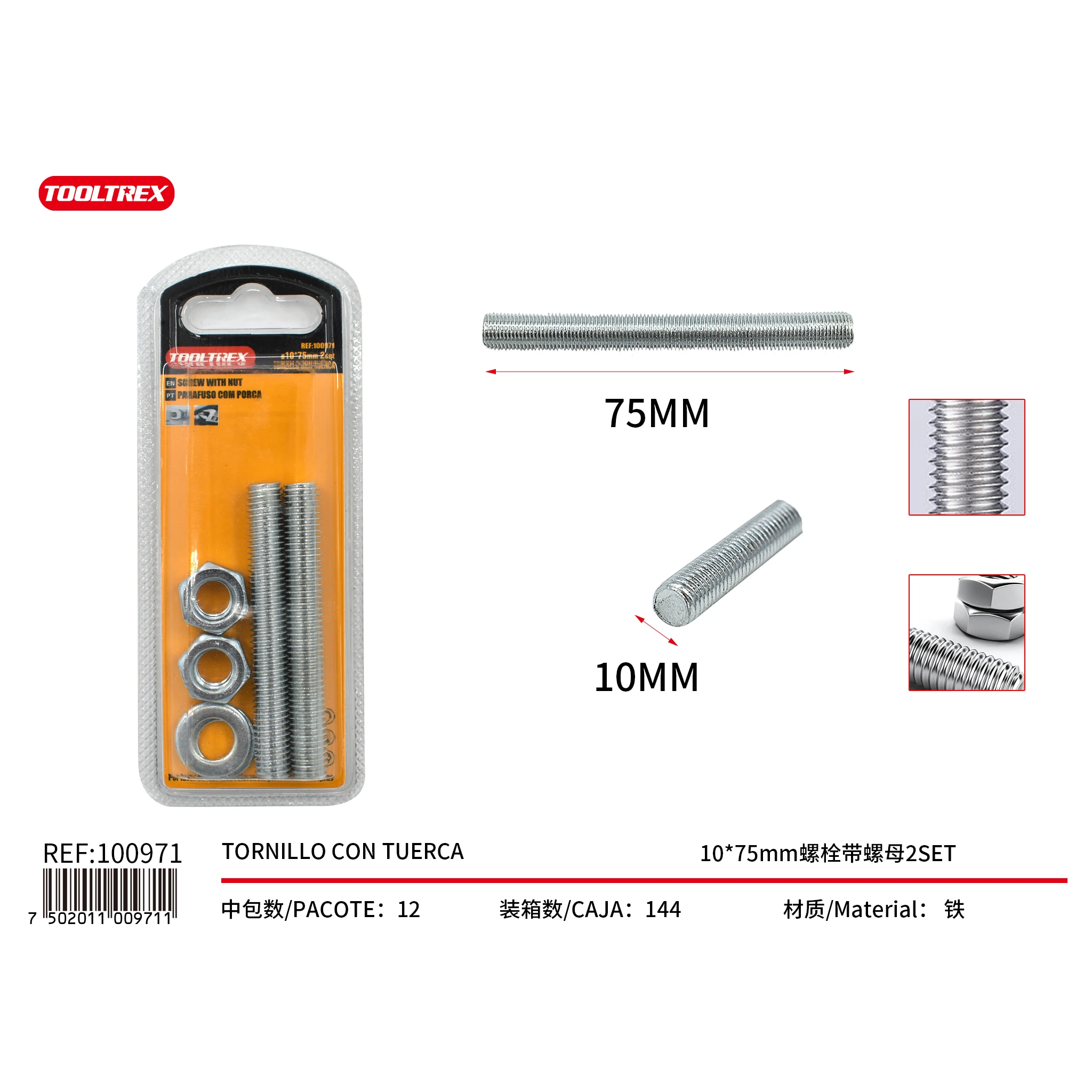 2SET 10*75mm Fasteners Bolts with Nuts| Alibaba.com