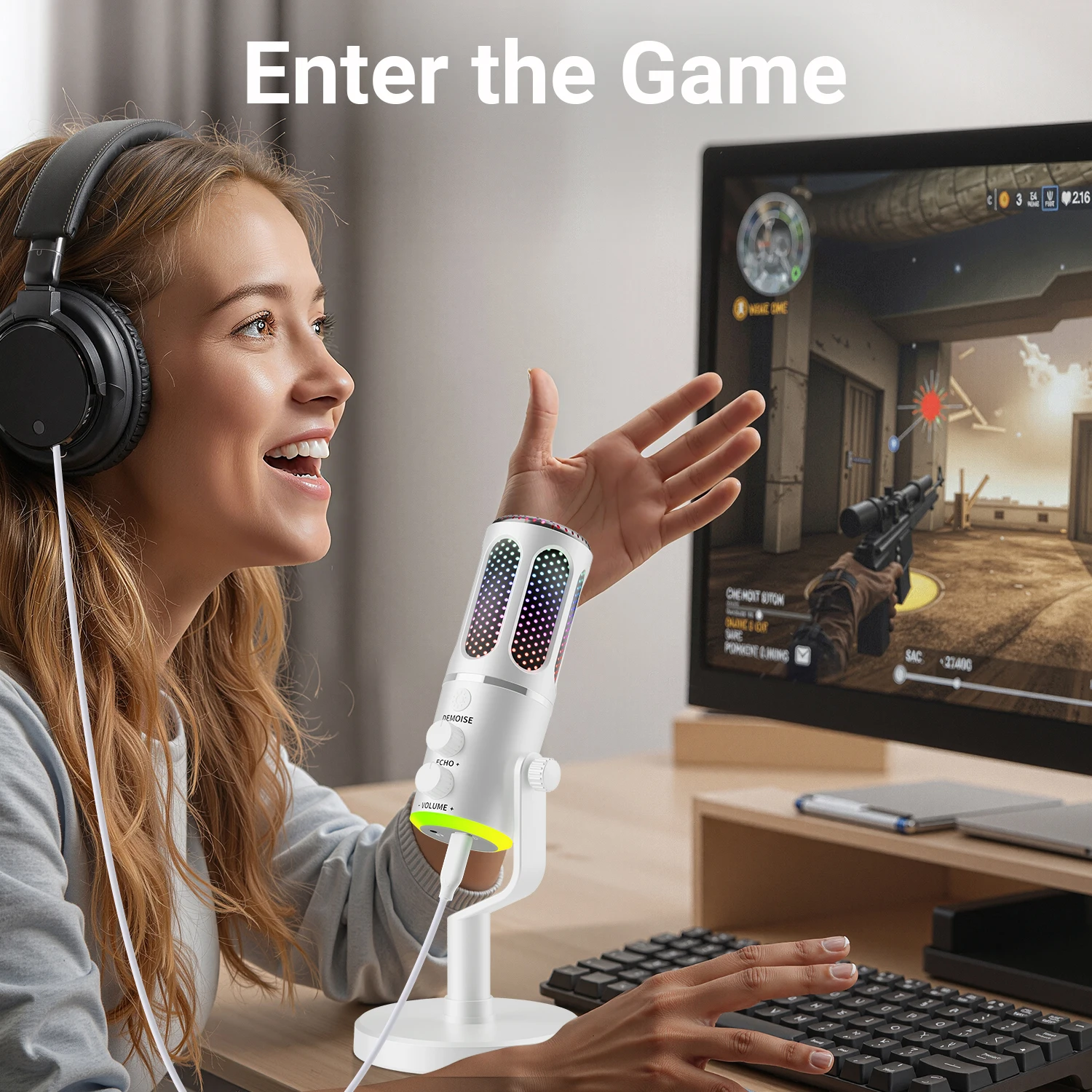 USB C Condenser Microphone by Riksoin for PC Gaming & Podcasts