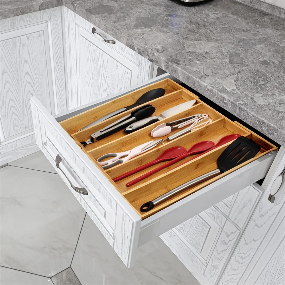 Large Premium Bamboo Expandable Kitchen Drawer Utensil Organizer for ...