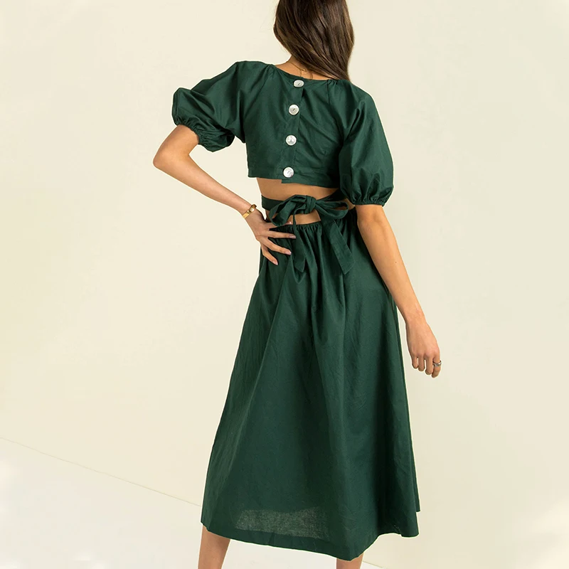 Shop Our Holidays Solid Emerald Green Color Women 100% Linen Dress ...
