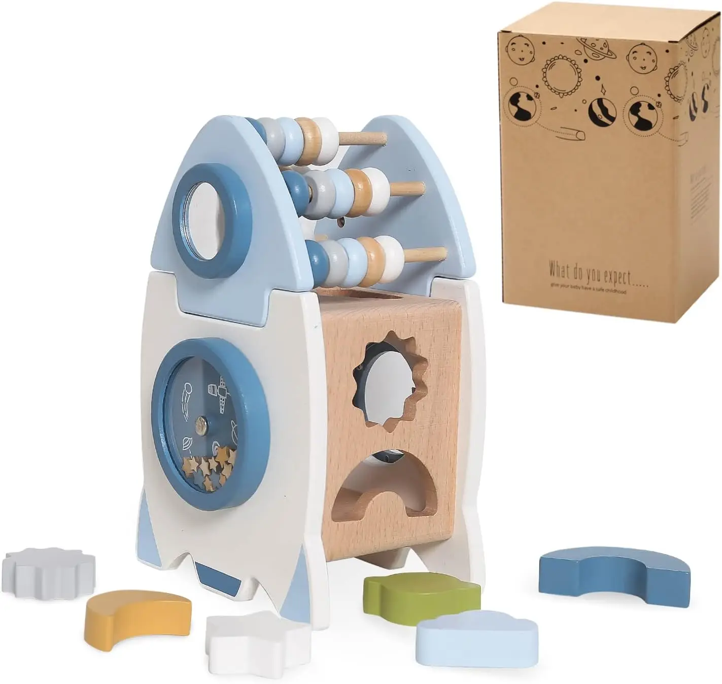 Multi-functional Building Blocks 5-in-1 Educational Toy Wooden Rocket ...