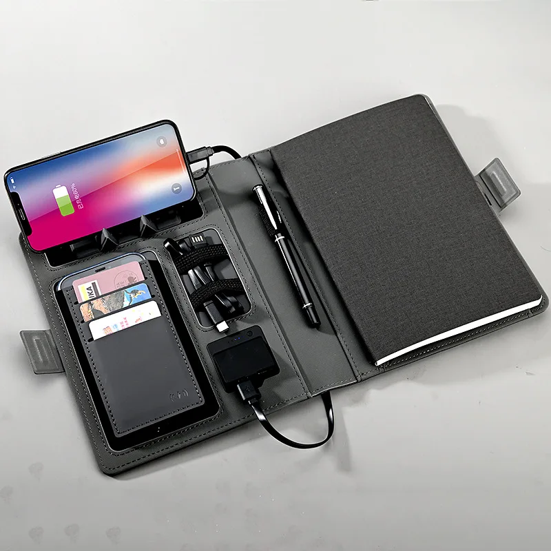 Multifunctional Wireless Charging Power Bank Notebook - A5 Fabric ...