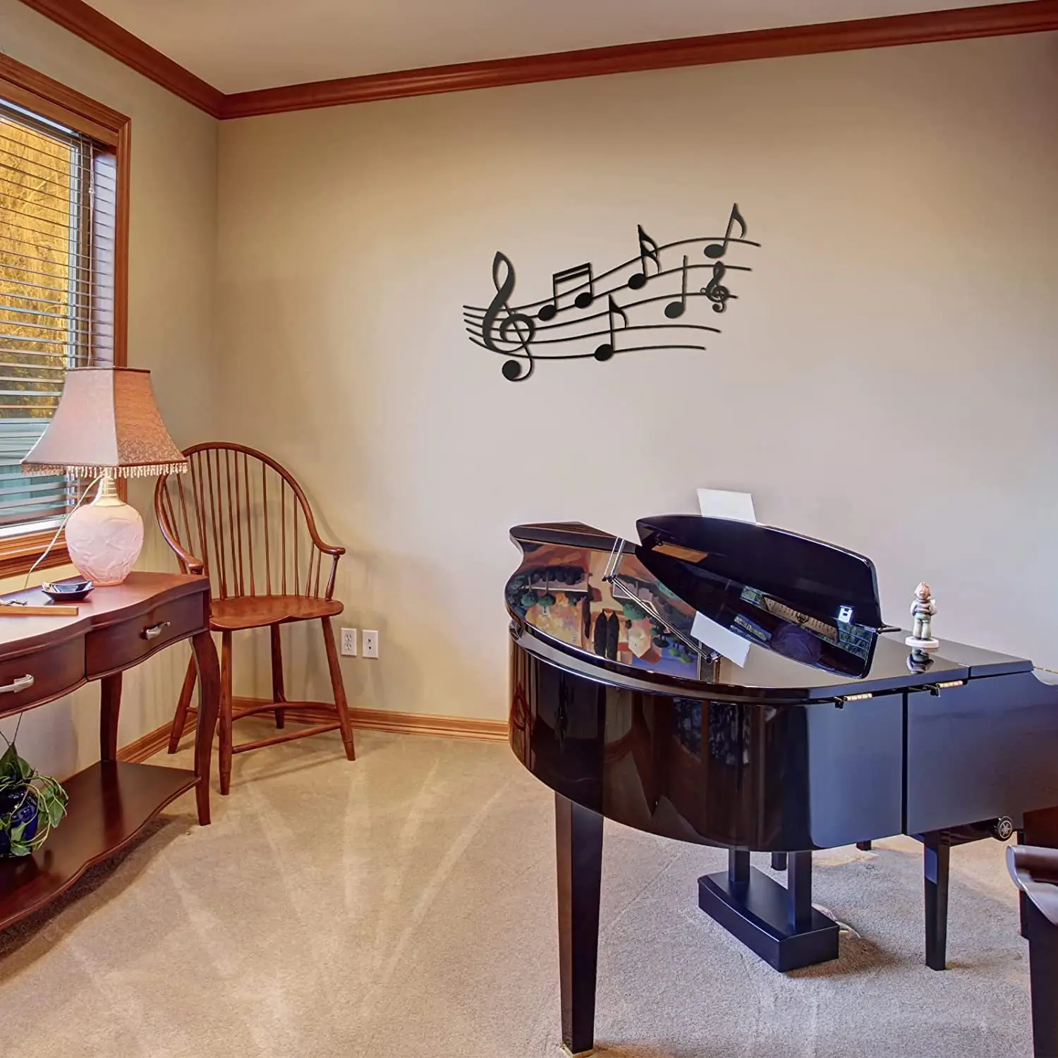 Black Music Notes Metal Wall Art Hanging Decorative Sign with Wall ...