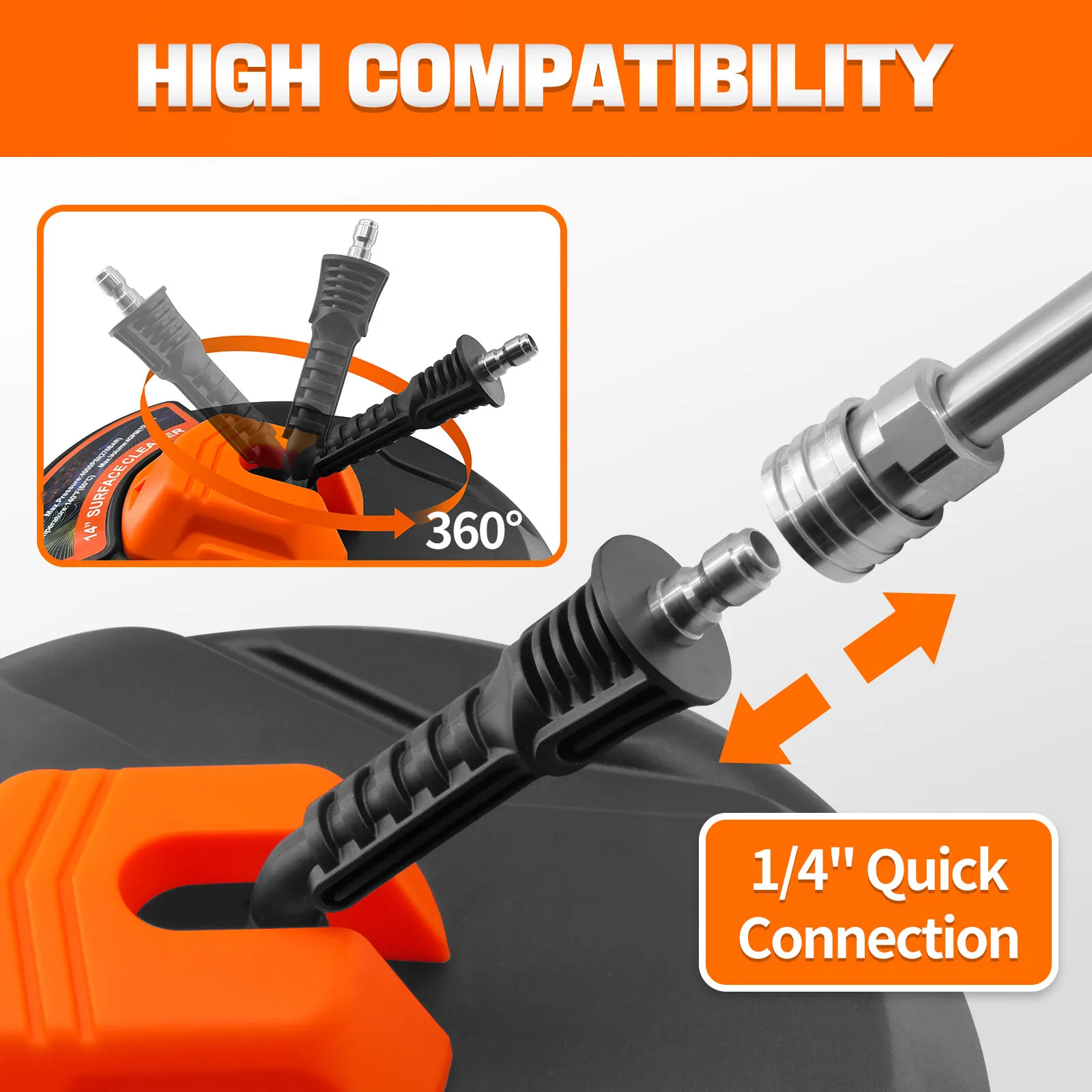 14" Plastic Pressure Washer Surface Cleaner with 4 Wheels for Concrete ...