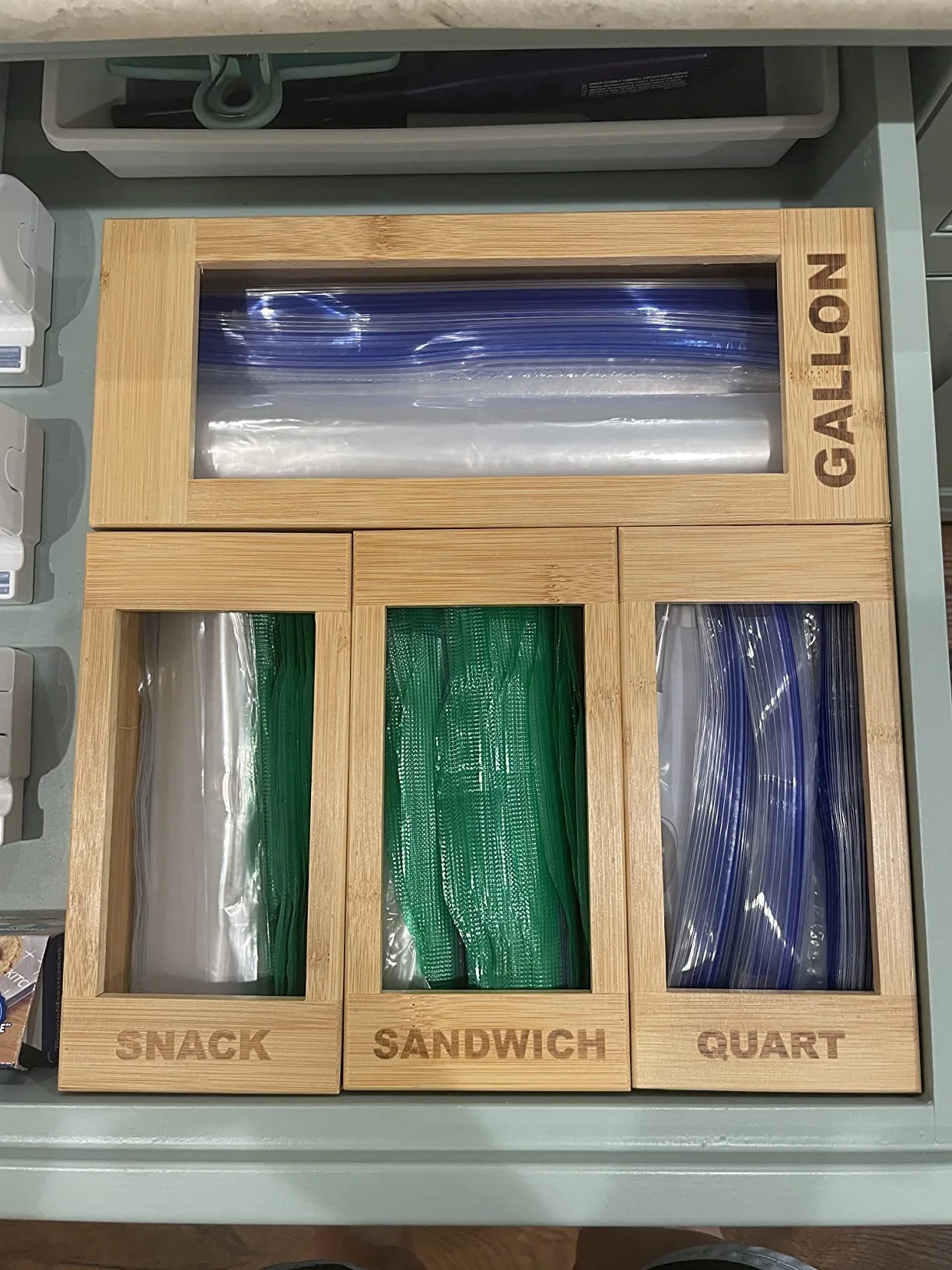 Bamboo Baggie Organizer Food Storage Container Ziplock Bag Storage ...