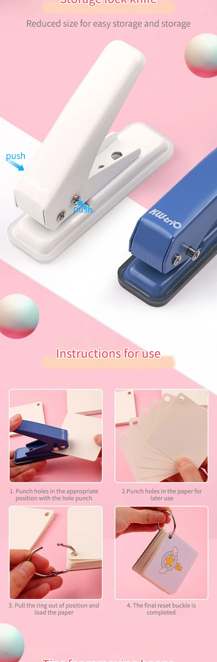 Single Hole Punch Machine 6mm round Hole 20 Sheet Capacity Loose-leaf ...