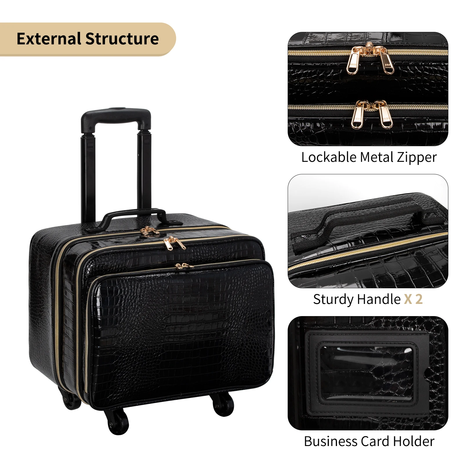 Relavel Crocodile Leather Trolley for Barber Rolling Makeup