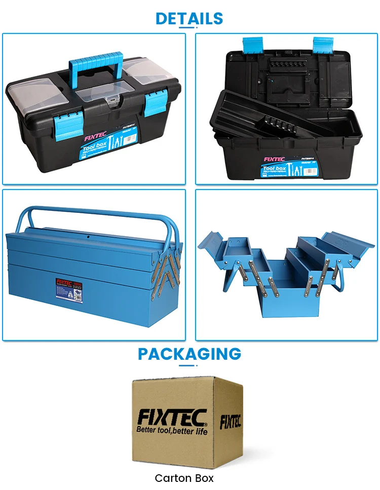 FIXTEC Professional Tools Set Box - Heavy Duty 14" PP Plastic Tool Box