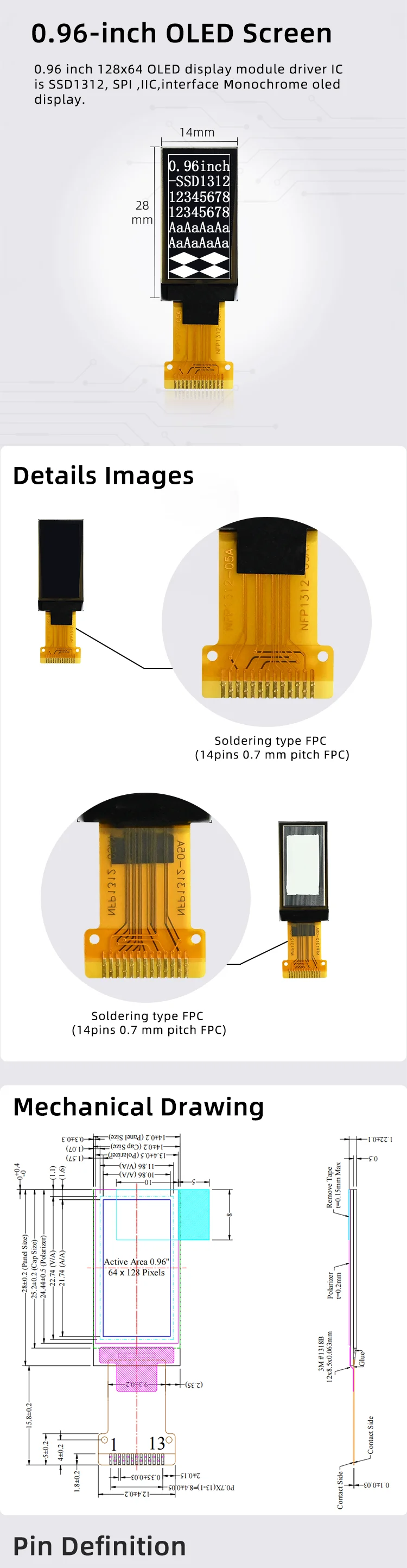 0.96 Inch OLED Display Module with SSD1312 Driver IC