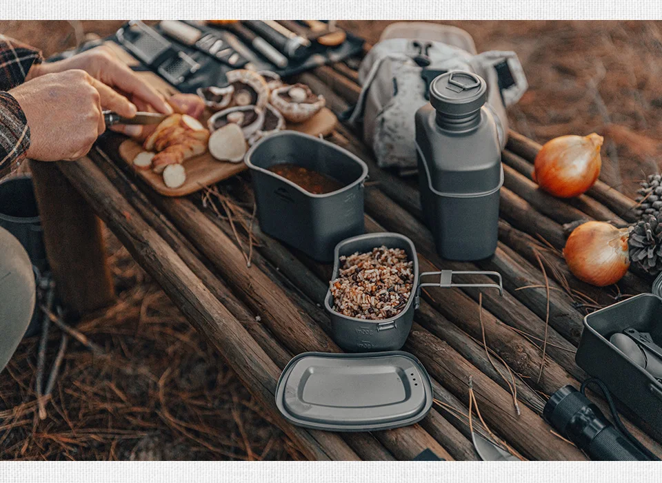 Naturehike Outdoor Camo Travelling Hiking Camping 3 In 1 Lunch Box Titanium Kettle Canteen Set ...