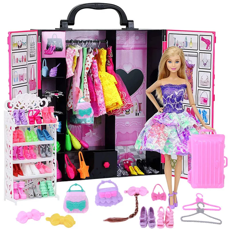New Doll Accessories Wardrobe Set Wardrobe + 55 Pieces Set Of Children ...