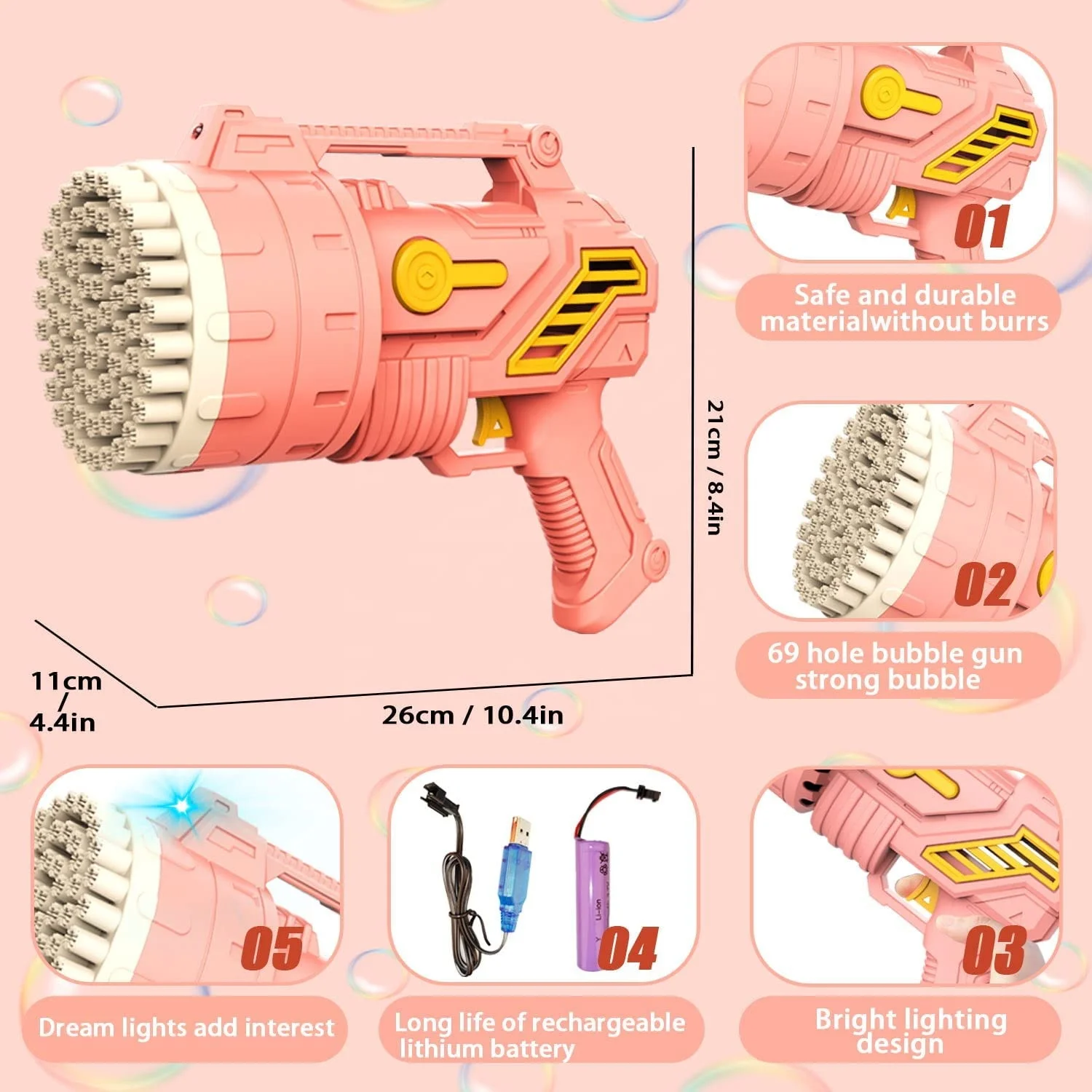 69 Holes Bubble Gun Bubble Blower Launcher Blaster Machine Bubble Toys ...