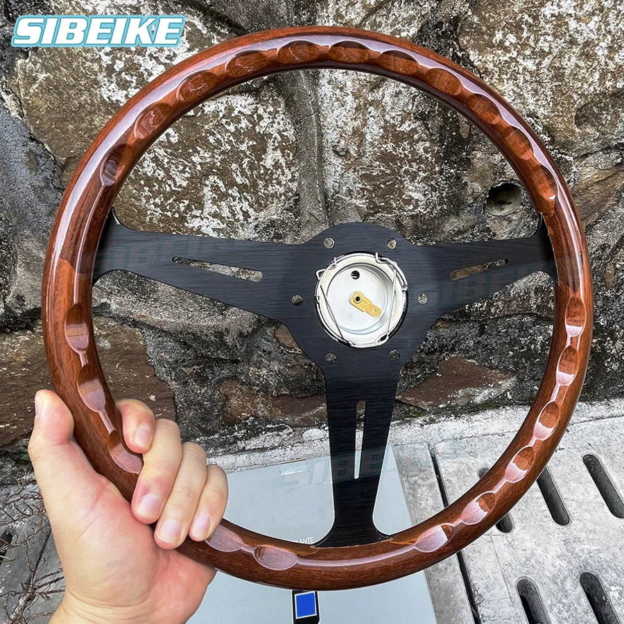 Jdm Classic Wood Style Steering Wheel Black Silver Spoke Vintage Racing ...