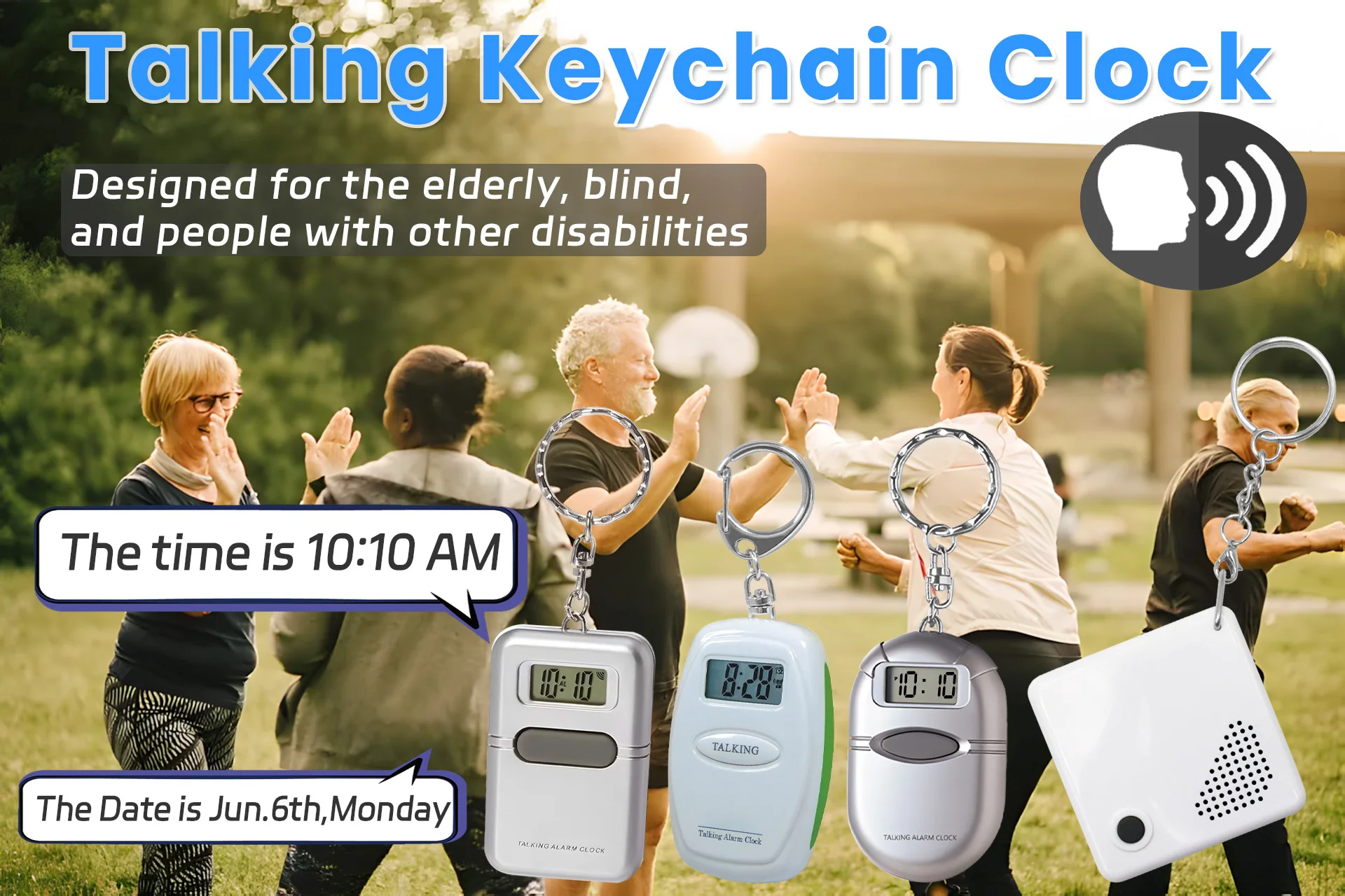 Talking Keychain Clock - Multilingual Time Announcements