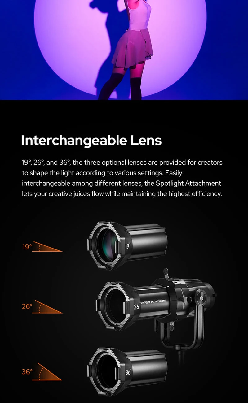 Godox VSA-19K Spotlight Attachment - 19° Lens for LED Lights